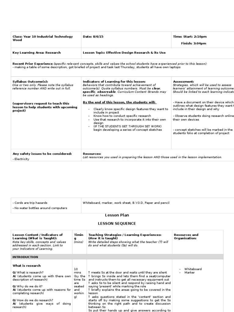 Resarch Lesson Plan | PDF | Lesson Plan | Applied Psychology