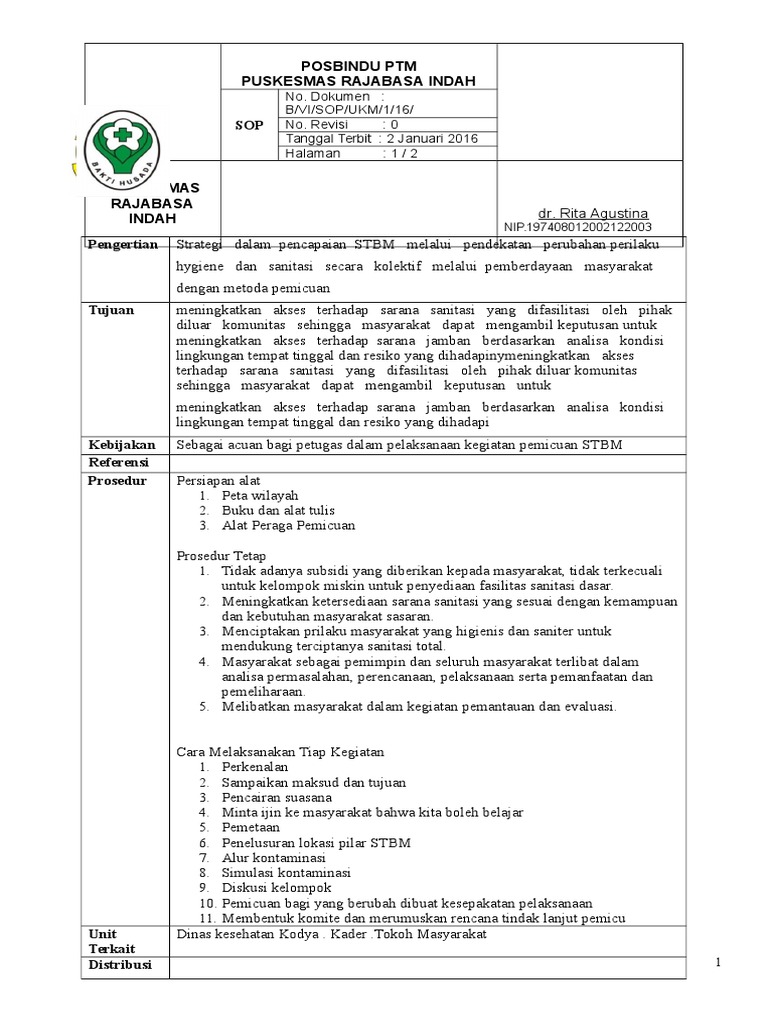SOP Pemicuan STBM di Puskesmas Rajabasa | PDF