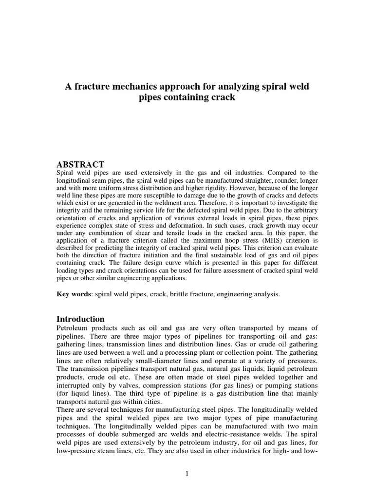 A Fracture Mechanics Approach For Analyzing Spiral Weld Pipes ...