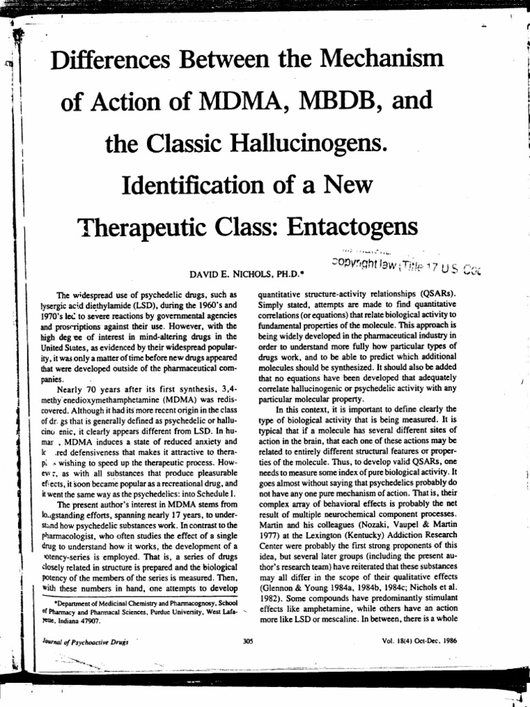 Differences Between The Mechanism of Action of MDMA, MBDB, and The ...