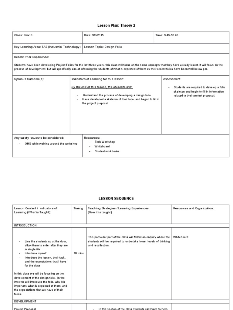 Lesson Plan: Theory 2: by The End of This Lesson, The Students Will ...