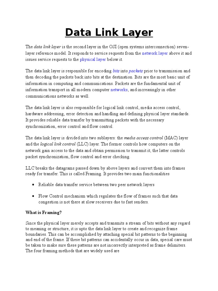 Data Link Layer: Network Layer Physical Layer | PDF | Network Packet ...