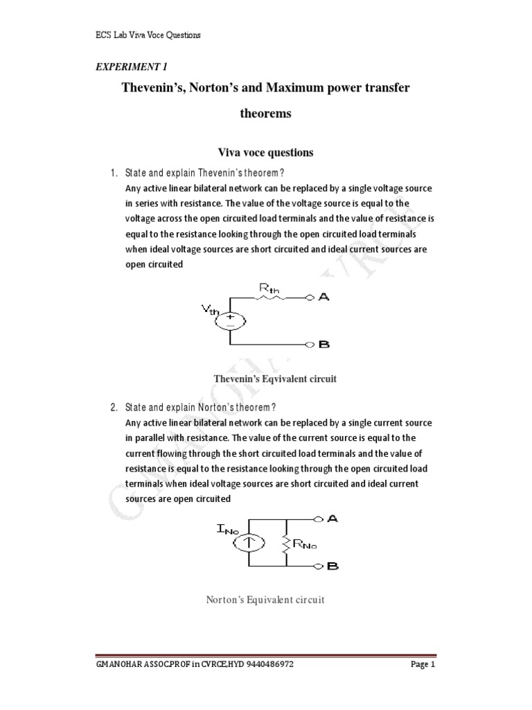 Ecs Lab Network Theory Viva Voce Questions With Answers Pdf Series And Parallel Circuits