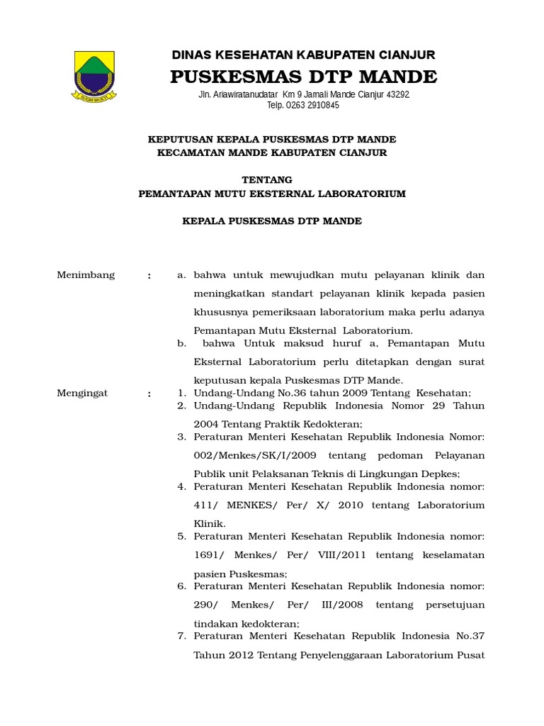 SK Pemantapan Mutu Eksternal Laboratorium | PDF