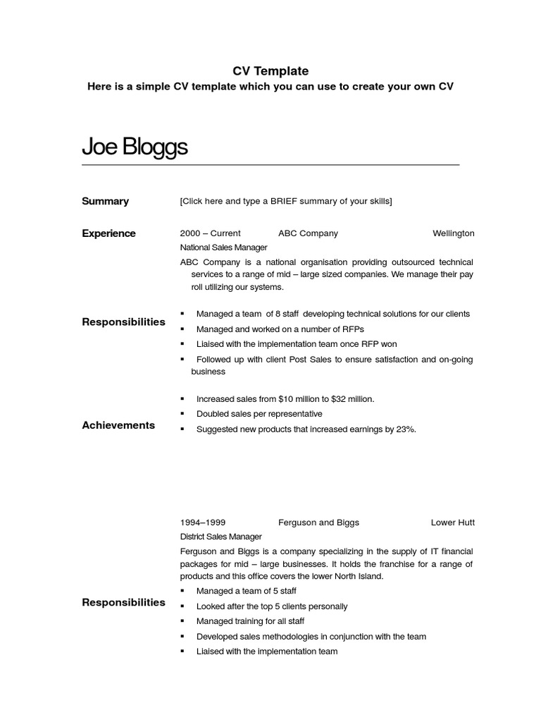 Joe Bloggs: CV Template | PDF | Career & Growth | Finance & Money ...
