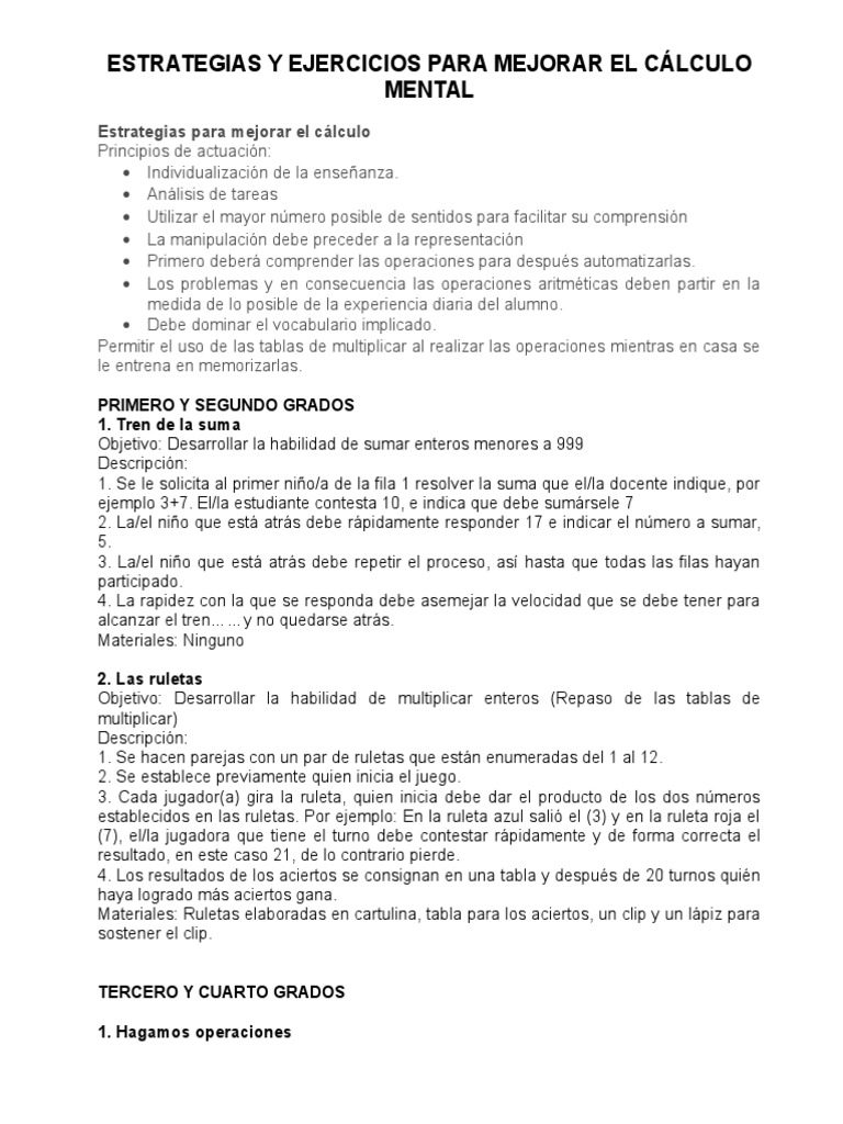 Estrategias para Lectura y Cálculo Mental | PDF | Lectura (proceso ...
