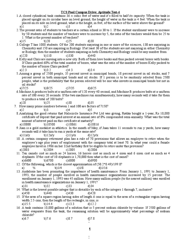 Tcs Recruitment Previous Year Pattern Questions Set 4 Pdf Bonds Finance Municipal Bond 