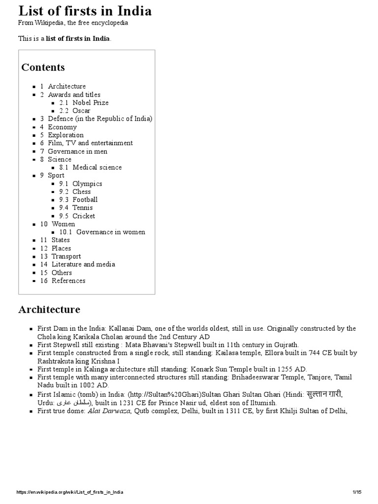 List of Firsts in India | PDF | Sports