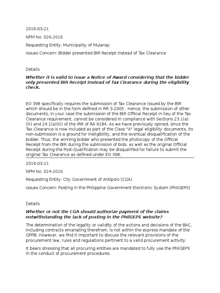 GPPB Non Policy Matters | PDF | Taxes | Common Law