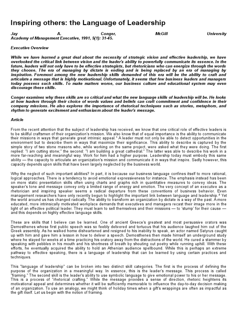 The Language of Leadership: Framing Organizational Purpose and Crafting ...