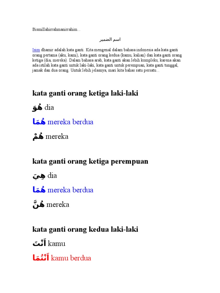 Isim Dhamir (Kata Ganti) | PDF