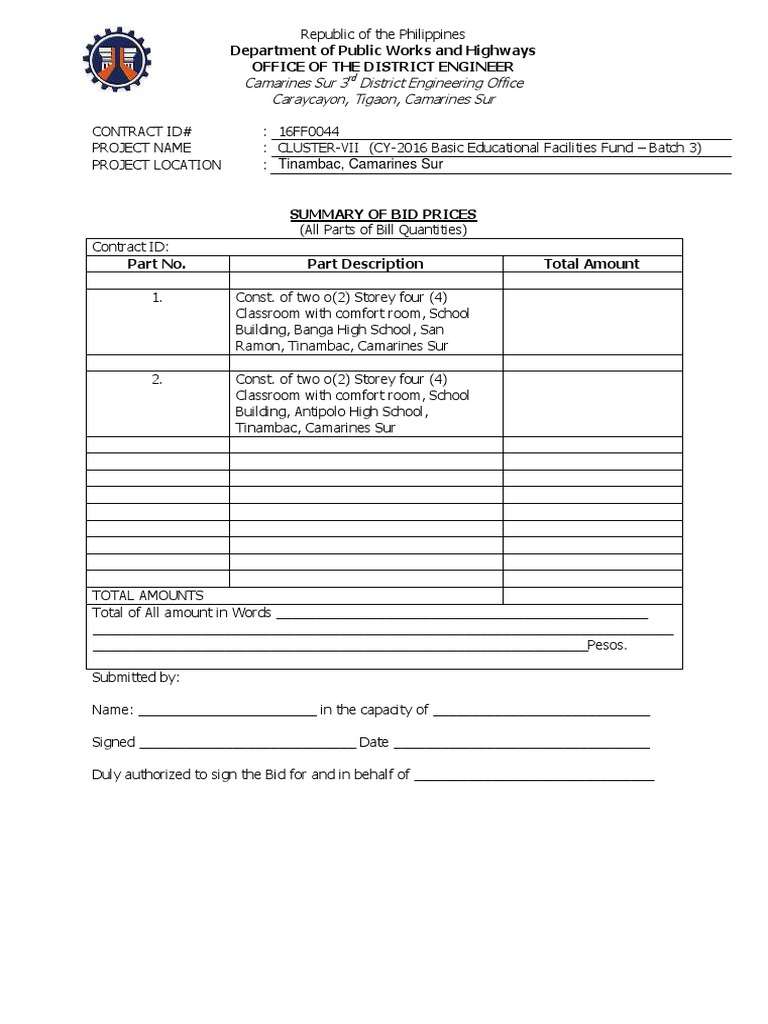 Bill of Quantities (16ff0044) | Construction Bidding | Bribery