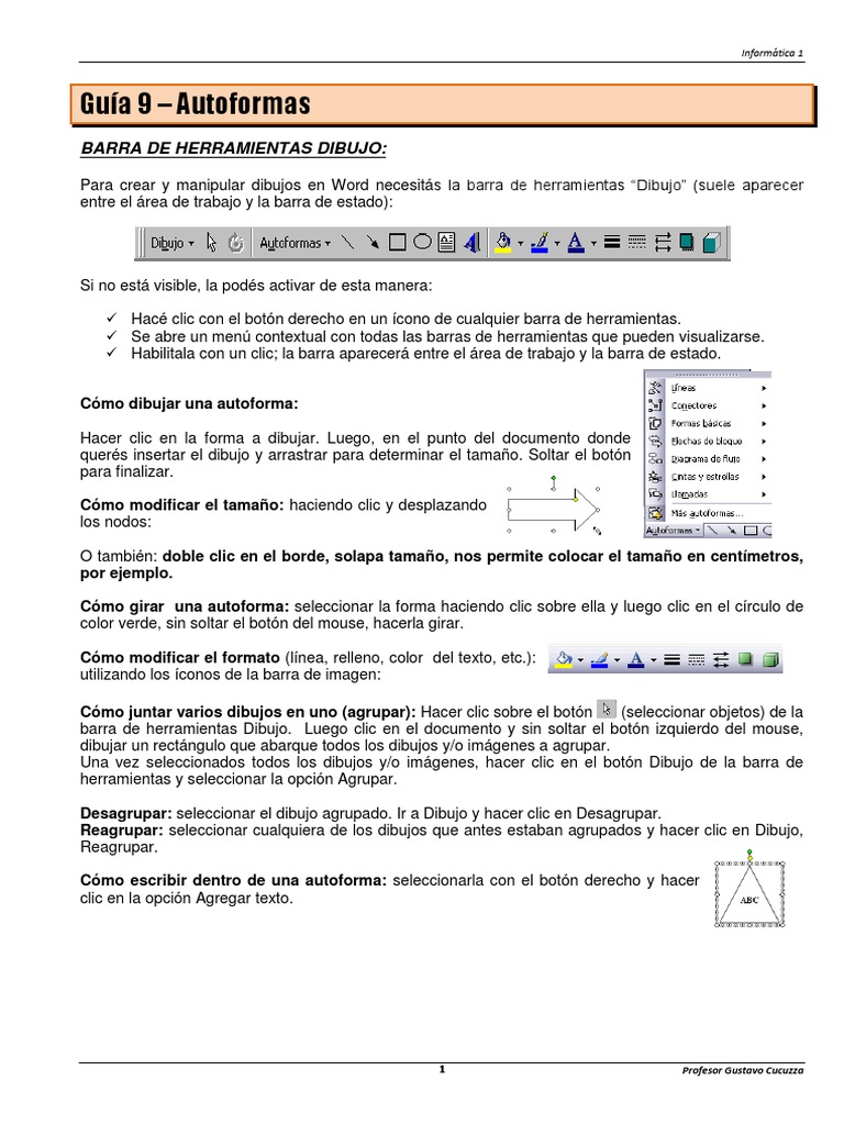 Guía 9 - Proc - Texto - Autoformas | PDF | Point and Click | Dibujo