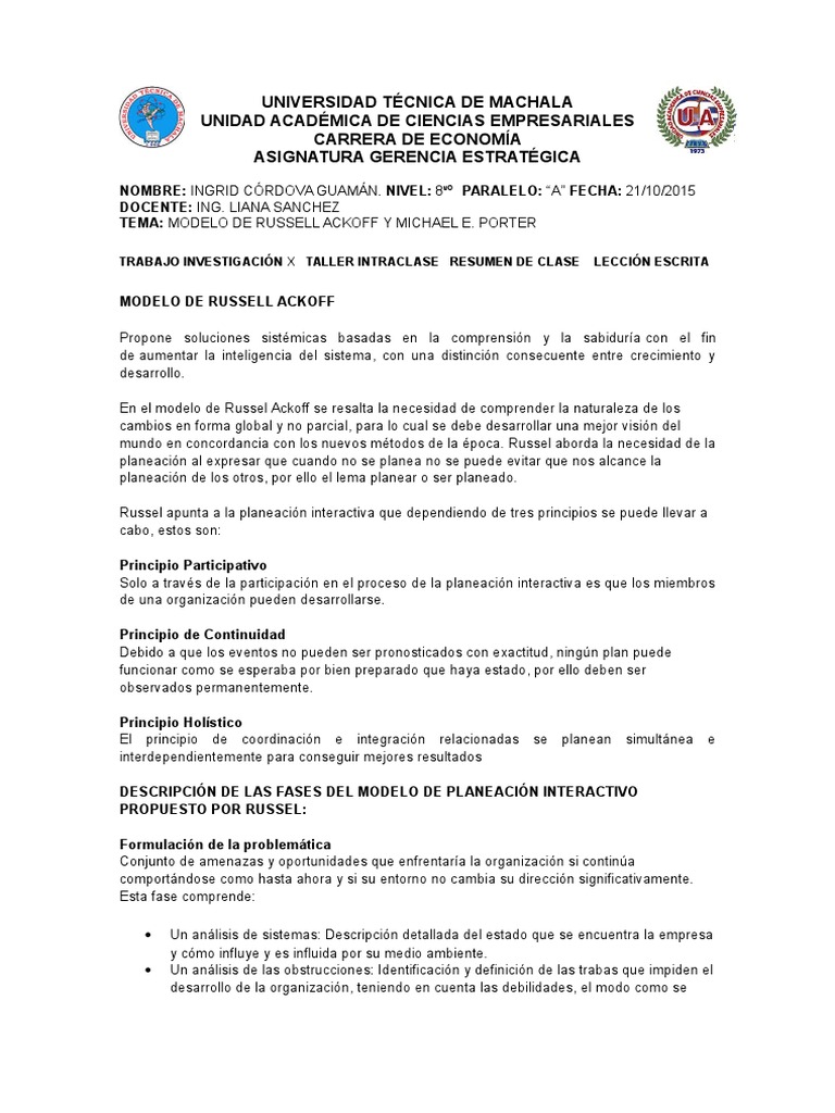 Modelo Russell y Michael Porter Kim | PDF | Planificación ...