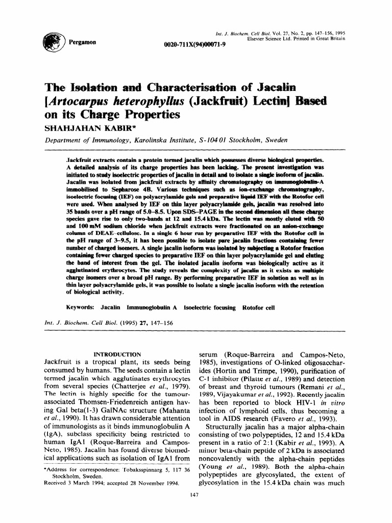 The Isolation and Characterisation of Jacalin Artocarpus Heterophyllus ...