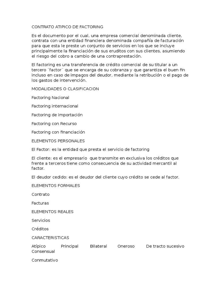 Contrato Atipico de Factoring | PDF | Finanzas y dinero