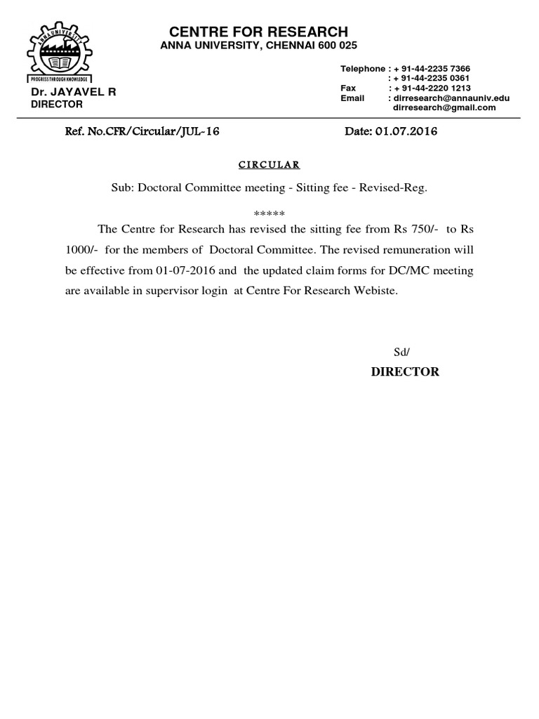 DC Sitting Fee Circular | PDF