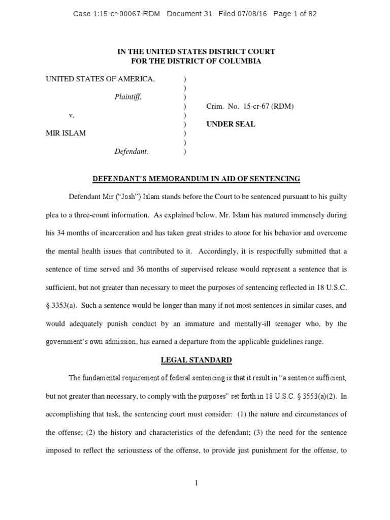 Case 1:15-cr-00067-RDM Document 31 | PDF | Deterrence (Legal) | United ...