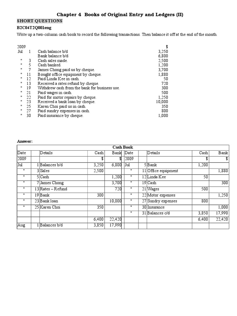 Cash Books Questions | PDF