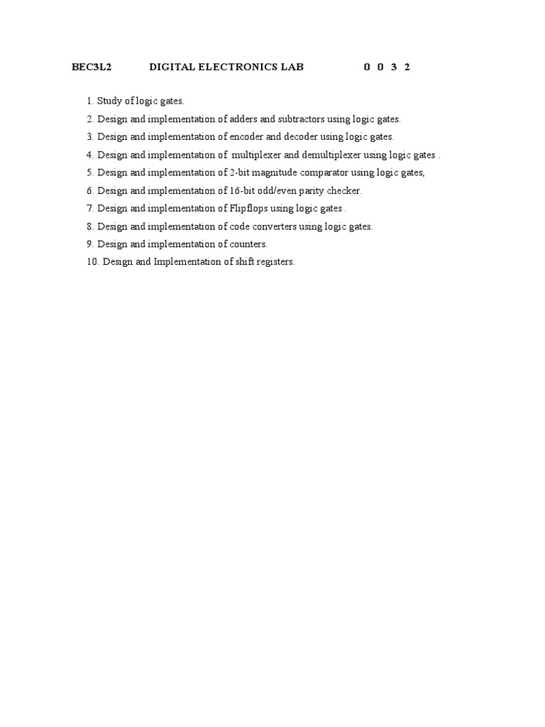 Bec3l2 Digital Electronics Lab | PDF