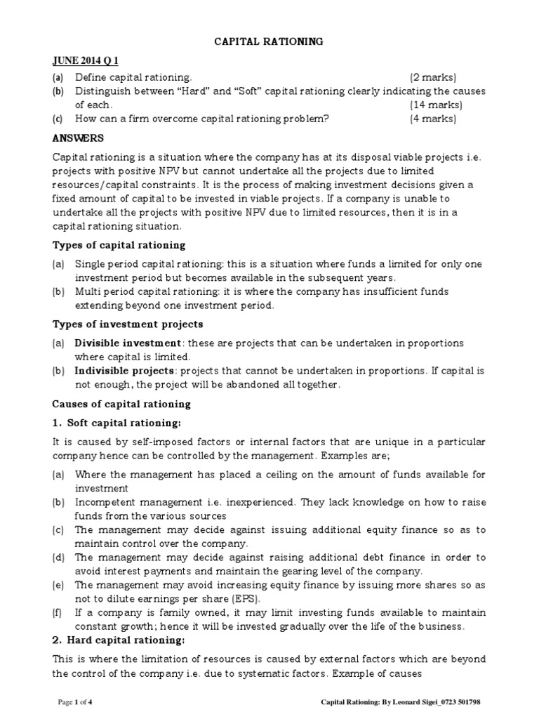 Capital Rationing PDF | PDF | Financial Capital | Stocks