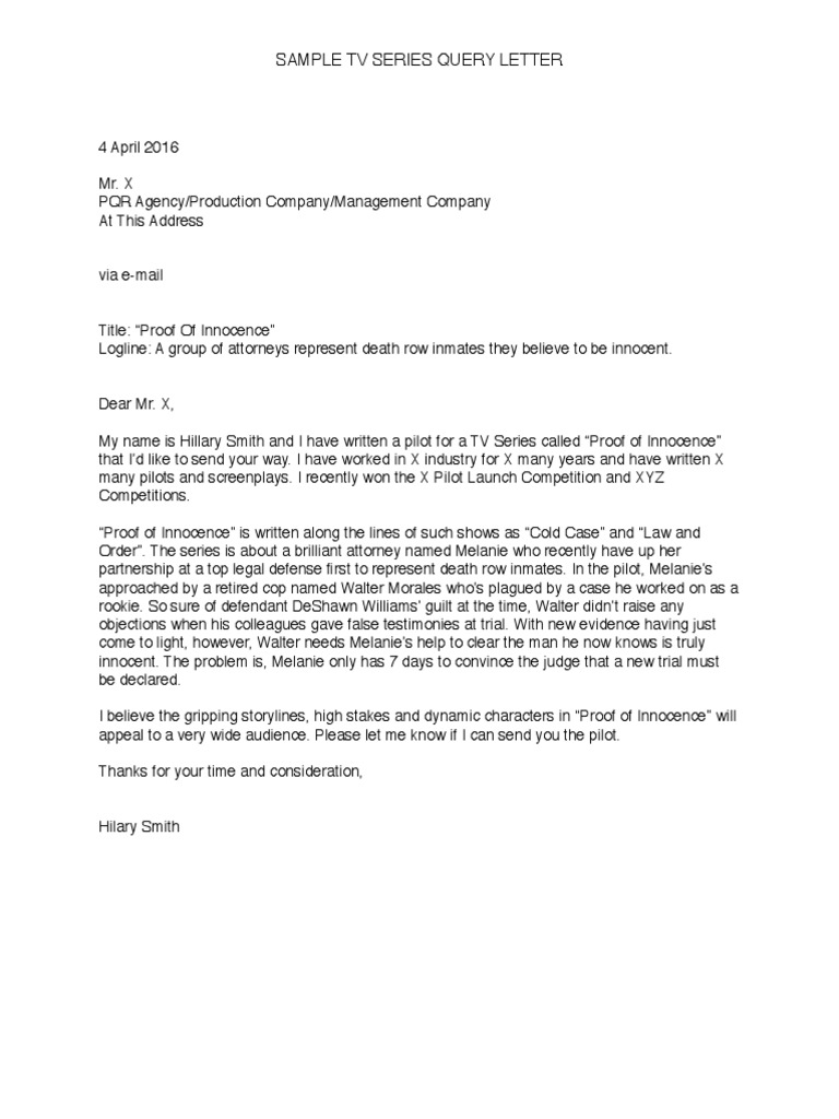 Sample TV Series Query Letter | PDF