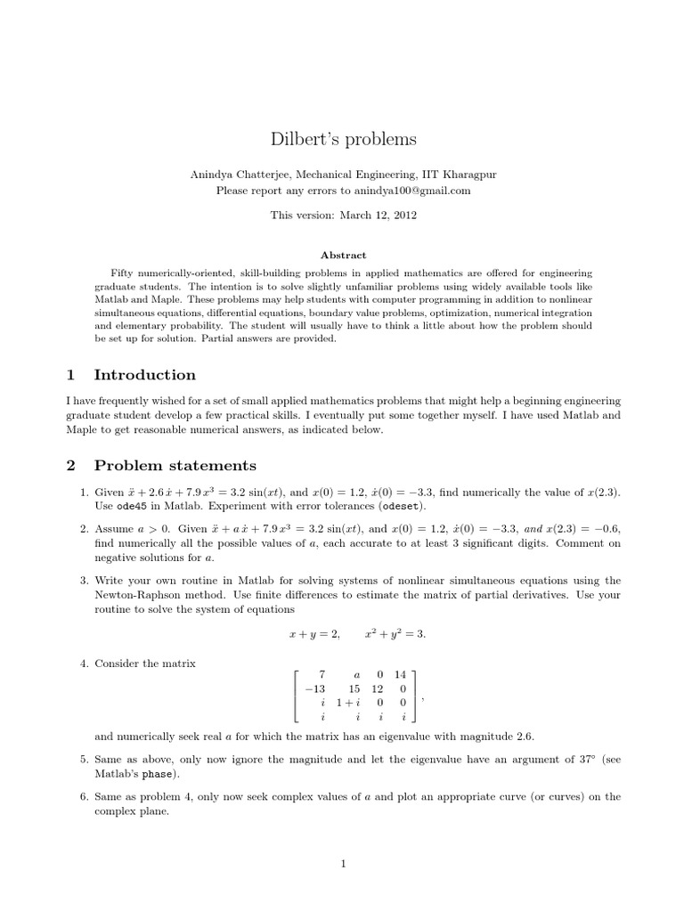 Dilbert's Problems | PDF | Numerical Analysis | Matrix (Mathematics)