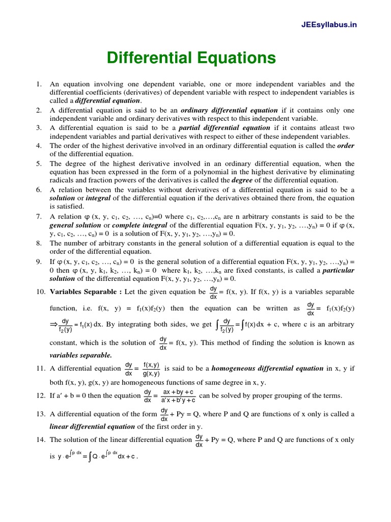 Differential Equations | PDF | Differential Equations | Variable ...
