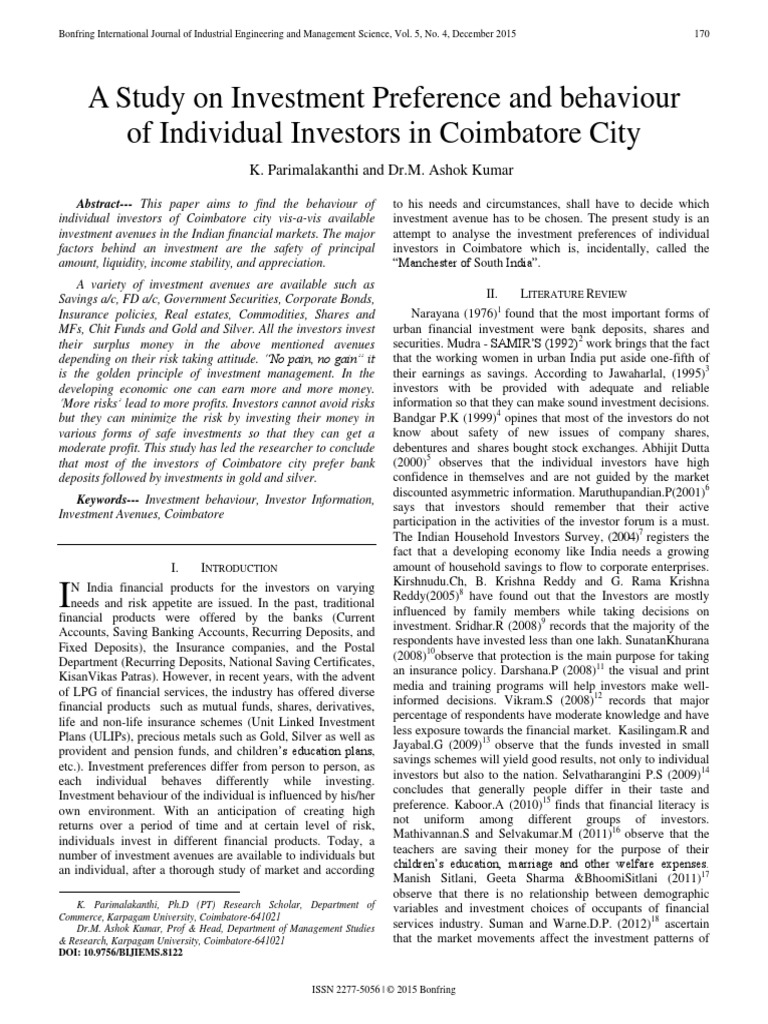A Study On Investment Preference and Behaviour of Individual Investors ...
