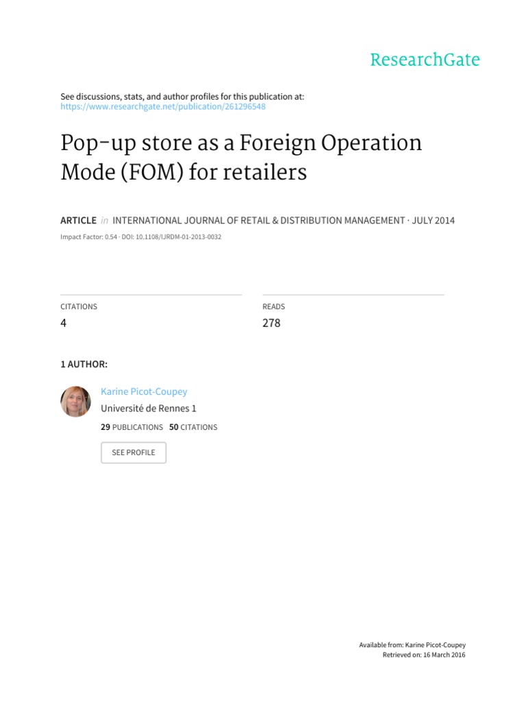 S3-A1-Pop-up Store As A Foreign Operation Mode (FOM) For Retailers | PDF | Internationalization ...