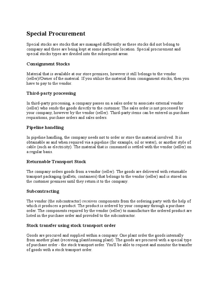 Special Procurement Explained | PDF