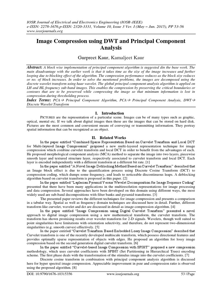Image Compression Using DWT and Principal Component Analysis | PDF | Data Compression ...