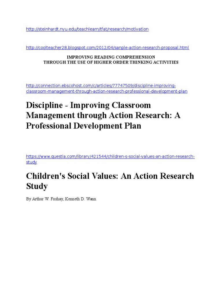 Discipline - Improving Classroom Management Through Action Research: A ...