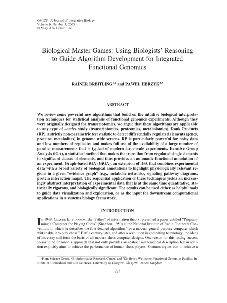 Biological Master Games: Using Biologists' Reasoning To Guide Algorithm ...
