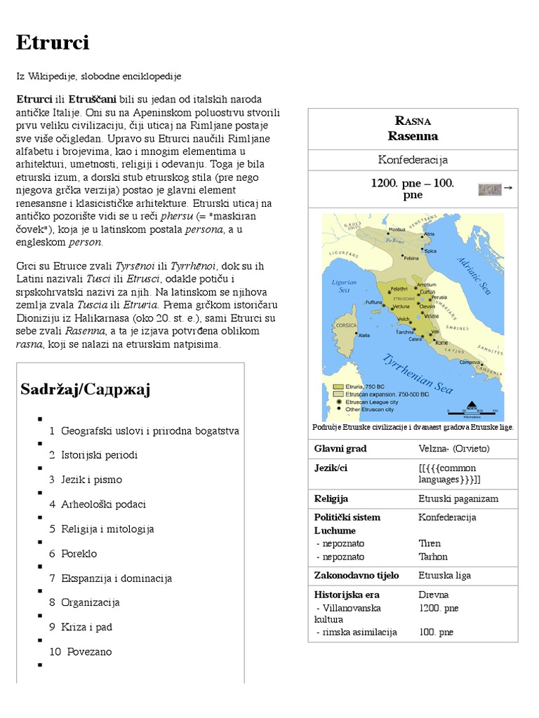 Etrurci - Wikipedia, Slobodna Enciklopedija | PDF