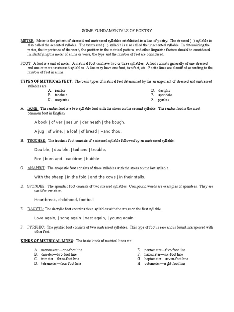 Understanding Metrical Feet in Poetry | PDF | Metre (Poetry) | Sonnets