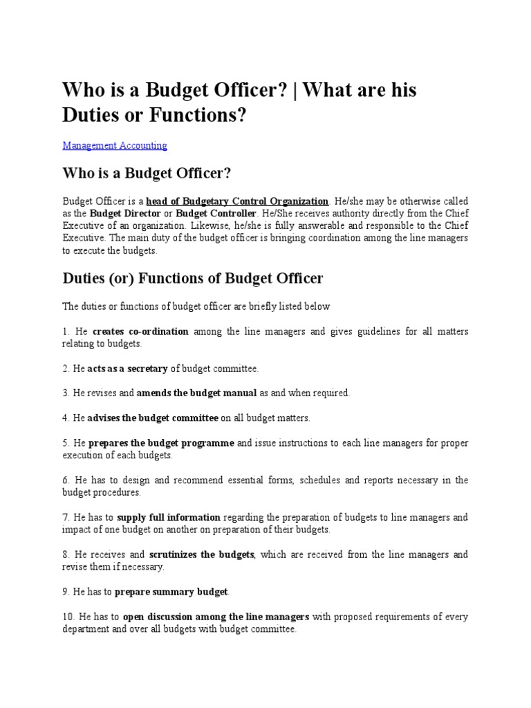 Description of Budget Officer | PDF