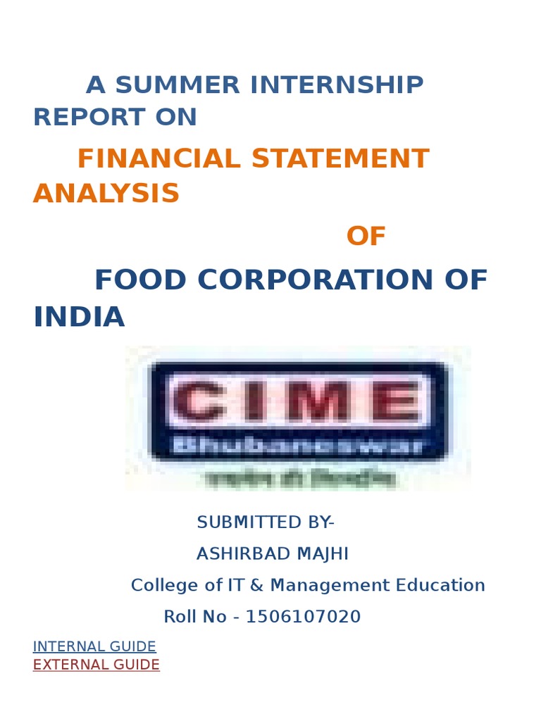 Food Corporation of India: Financial Statement Analysis OF | PDF ...