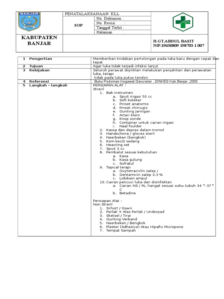 16 Sop Penatalaksanaan KLL | PDF