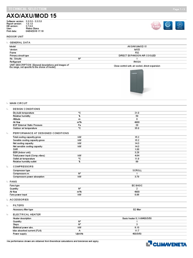 Axo/Axu/Mod 15: Technical Selection | PDF | Air Conditioning | Hvac