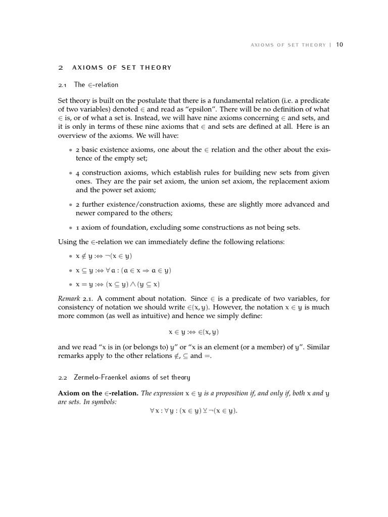 Lecture 02 - Axioms of Set Theory (Schuller's Geometric Anatomy of Theoretical Physics) | PDF ...
