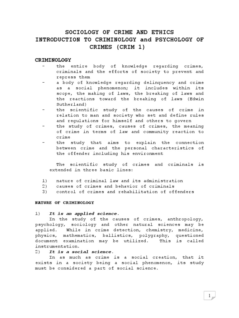Introduction To Criminology and Psychology of Crimes | PDF | Id ...