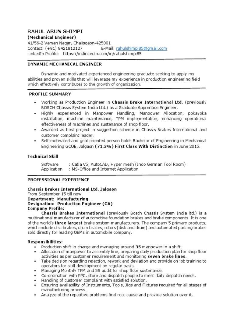 Mechanical Engineer Profile | PDF | Mechanical Engineering | Engineering