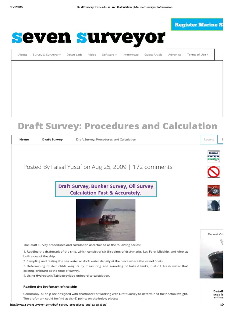 Draft Survey - Procedures and Calculation - Marine Surveyor Information ...