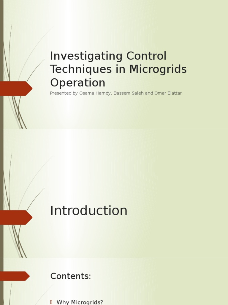Investigating Control Techniques in Microgrids Operation: Presented by Osama Hamdy, Bassem Saleh ...