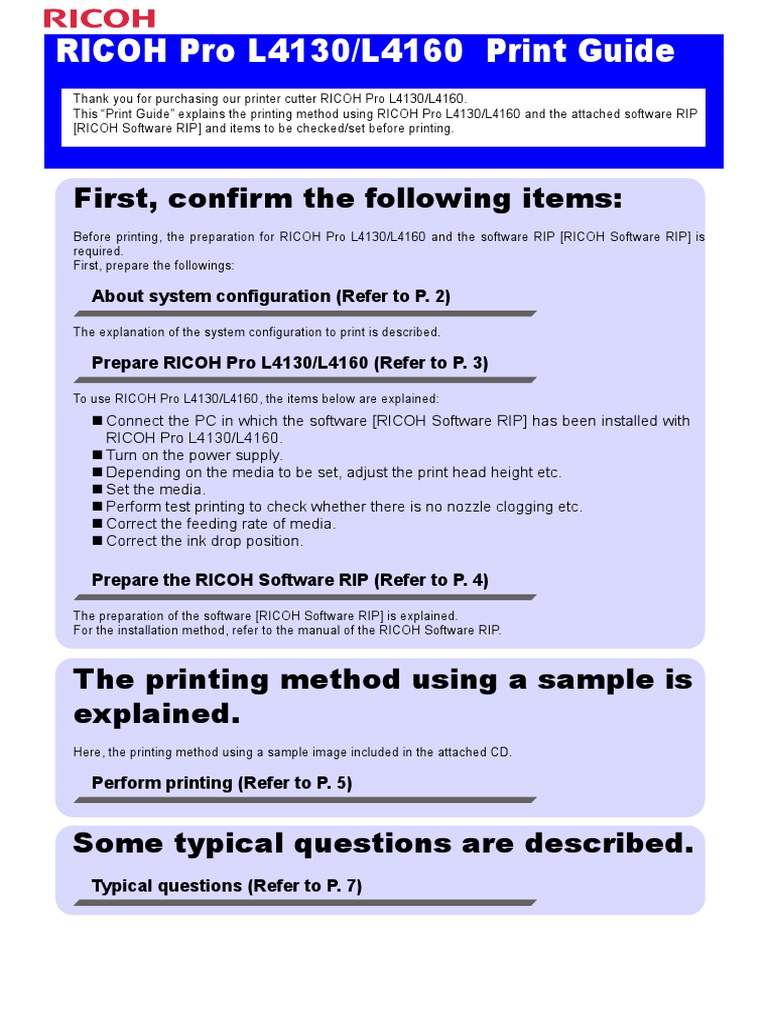 RICOH Pro L4130/L4160 Print Guide: First, Confirm The Following Items | PDF | Icon (Computing ...
