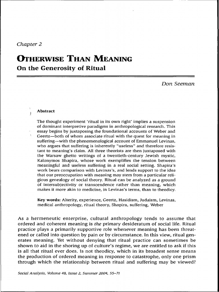 Otherwise Than Meaning: On The Generosity of Ritual | PDF | Max Weber ...
