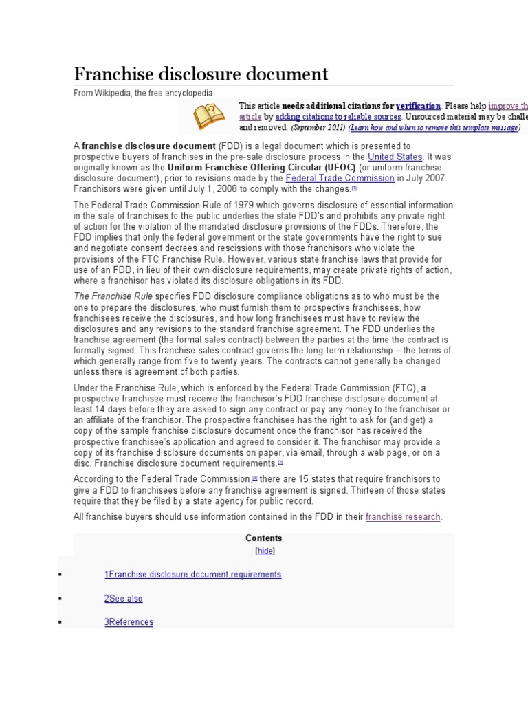 Franchise Disclosure Document | PDF | Franchising | Private Law