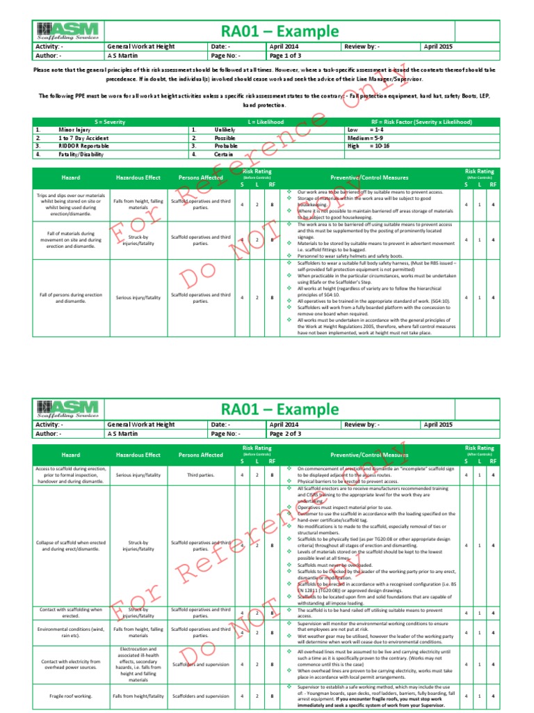 Asm Risk Assesment Fv2 | Scaffolding | Risk
