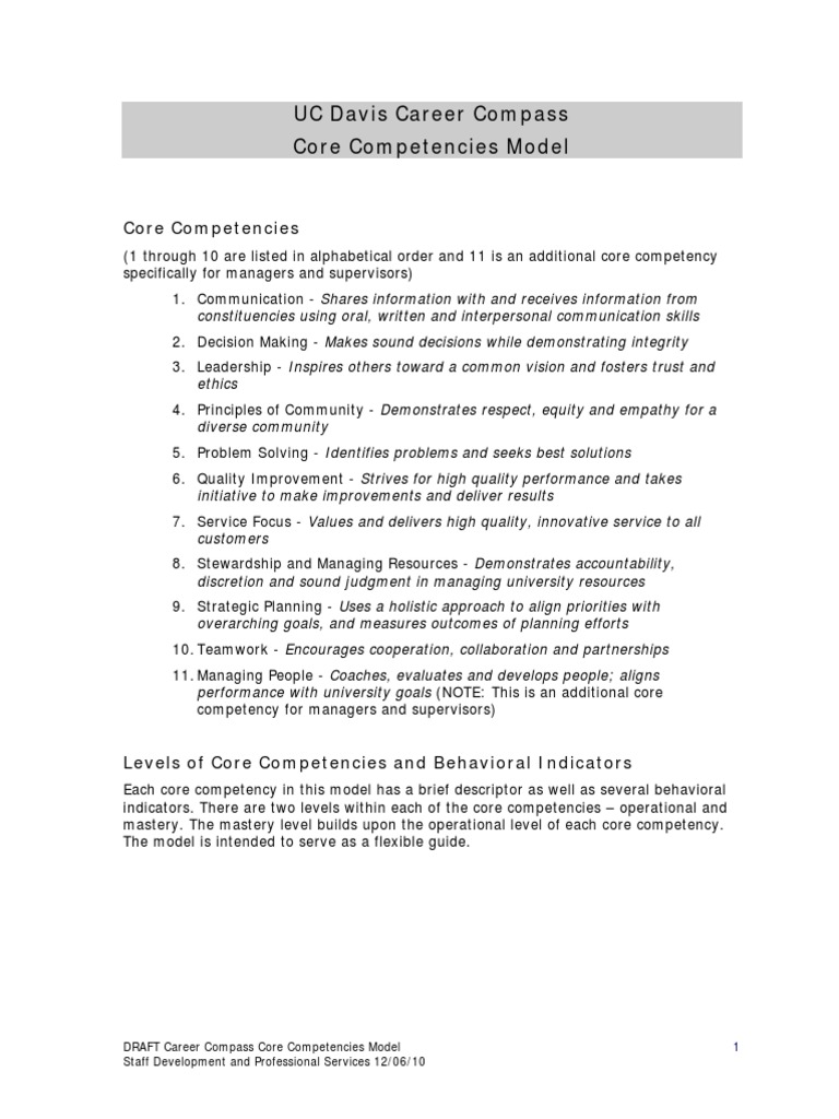 UC Davis Core Competencies Overview | PDF | Career & Growth